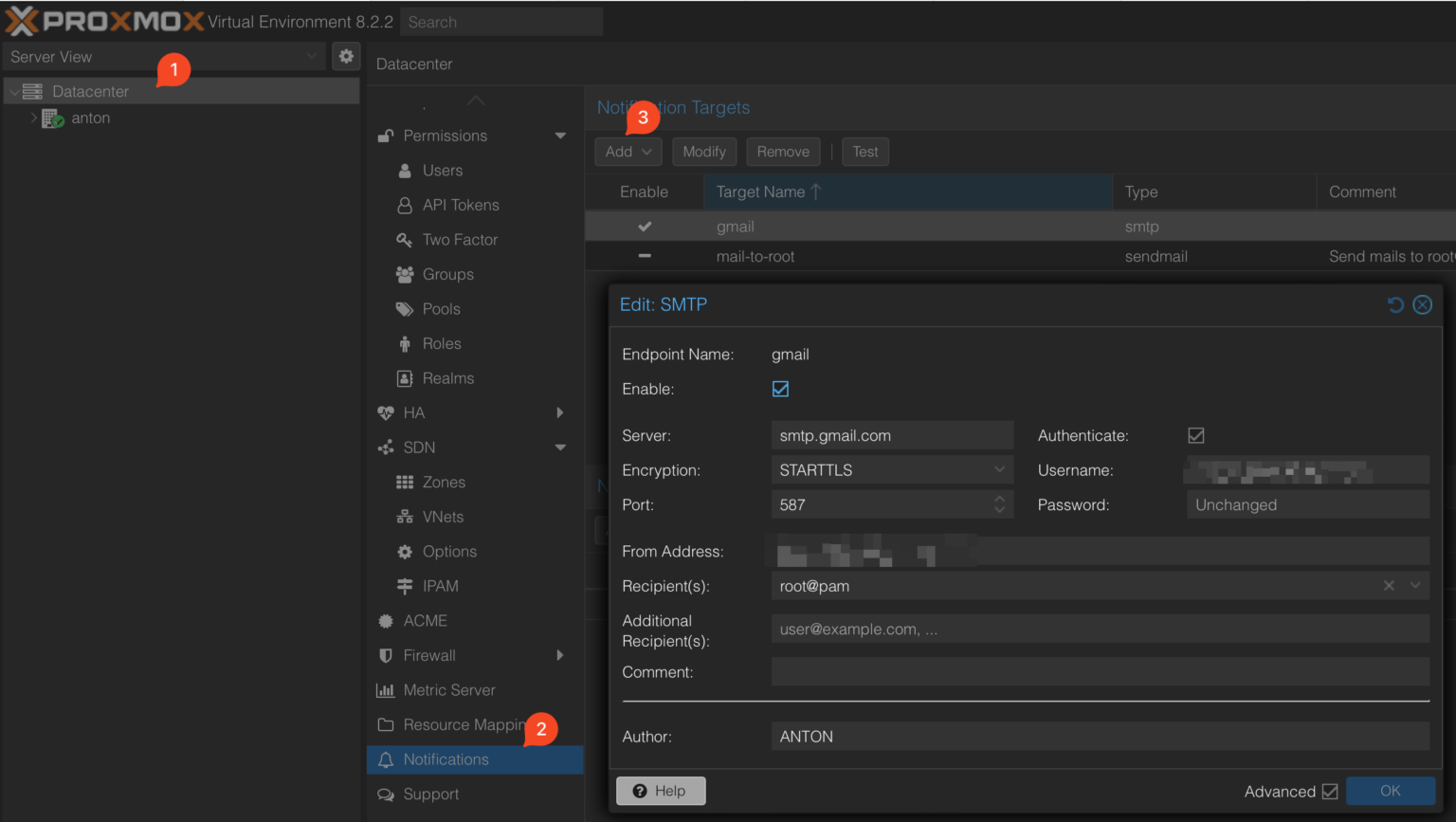 Enable Proxmox notifications via GMAIL – SelfHostBlog.com